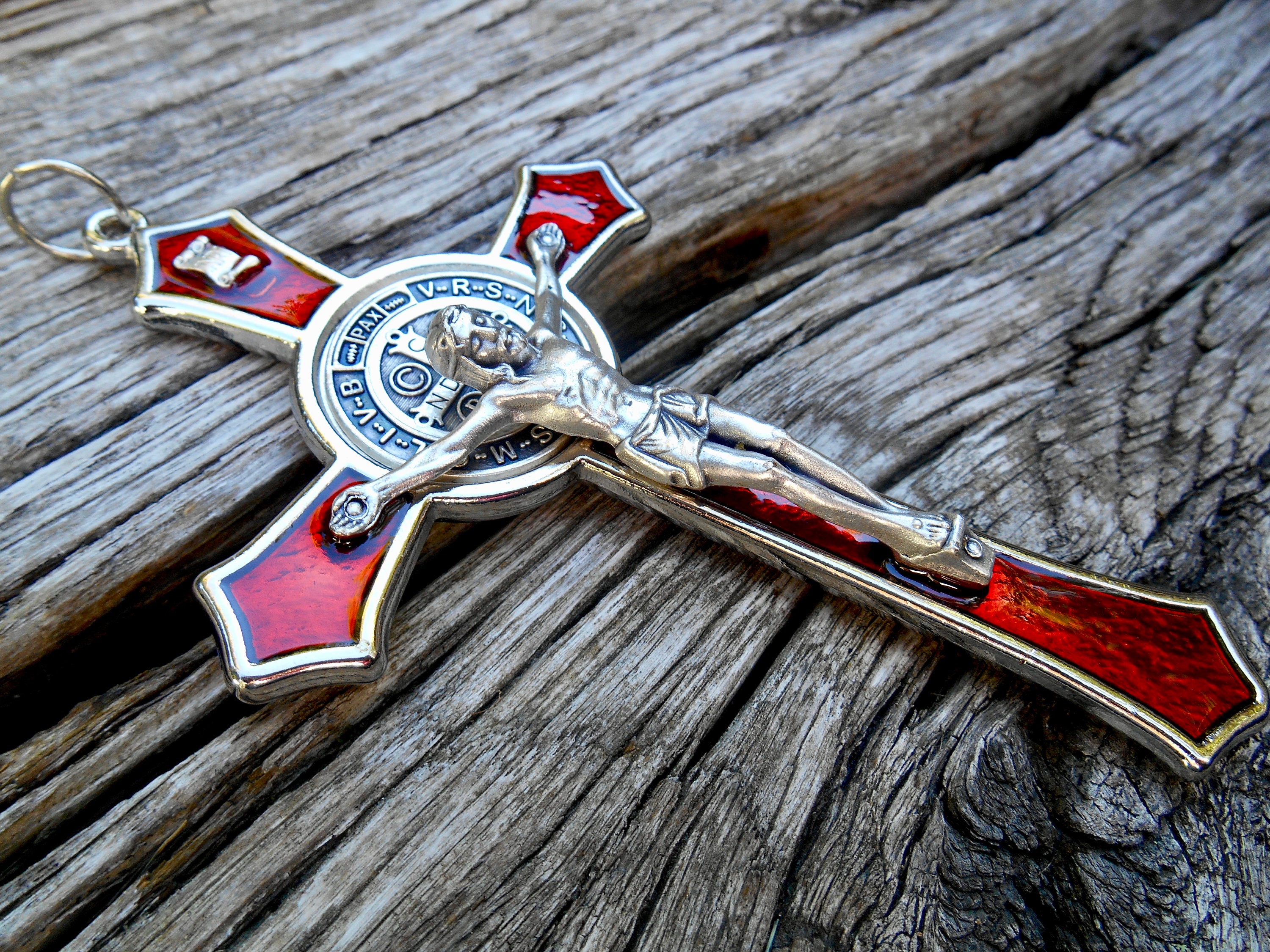 XL Pectoral Crucifix Large RED Enamel & Silver Benedict - Etsy