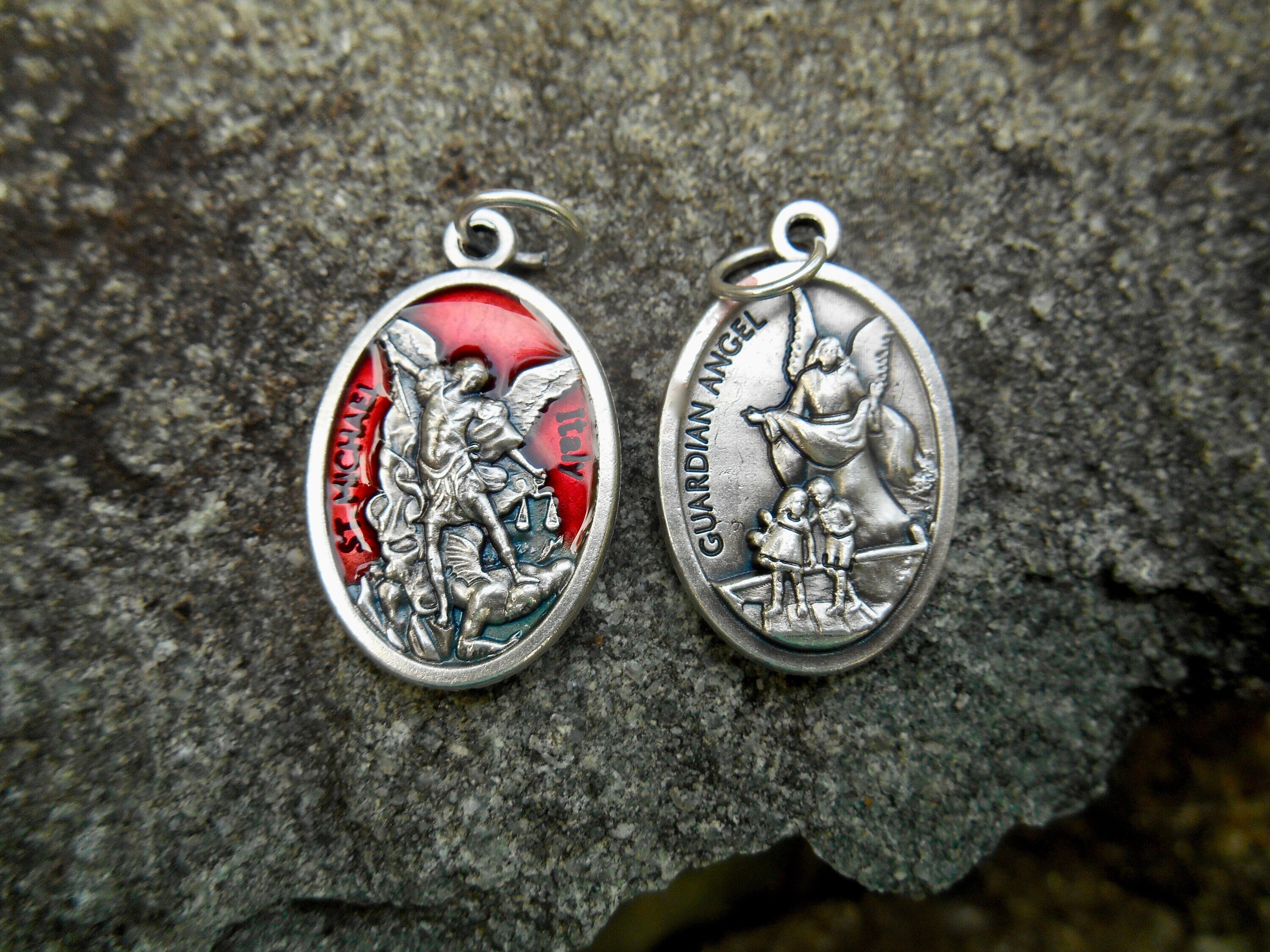 Red Enamel SAINT Michael Medal | Archangel Michael Charm | Saint ...