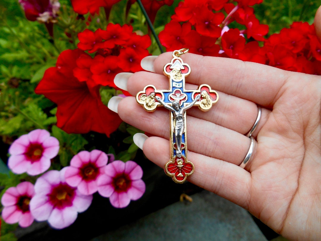 Gold Tone Trinity Crucifix, Rosary Crucifix, Five Way Trinity Jubilee ...