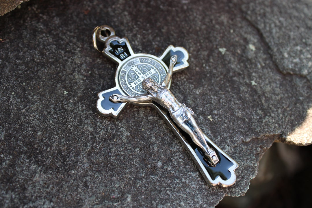 Large 3 1/8 Inch St Benedict Crucifix, Flared Black Enamel Crucifix ...