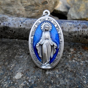XL Blue Miraculous Medal/ Miraculous Medal for Necklace/blue Enamel ...