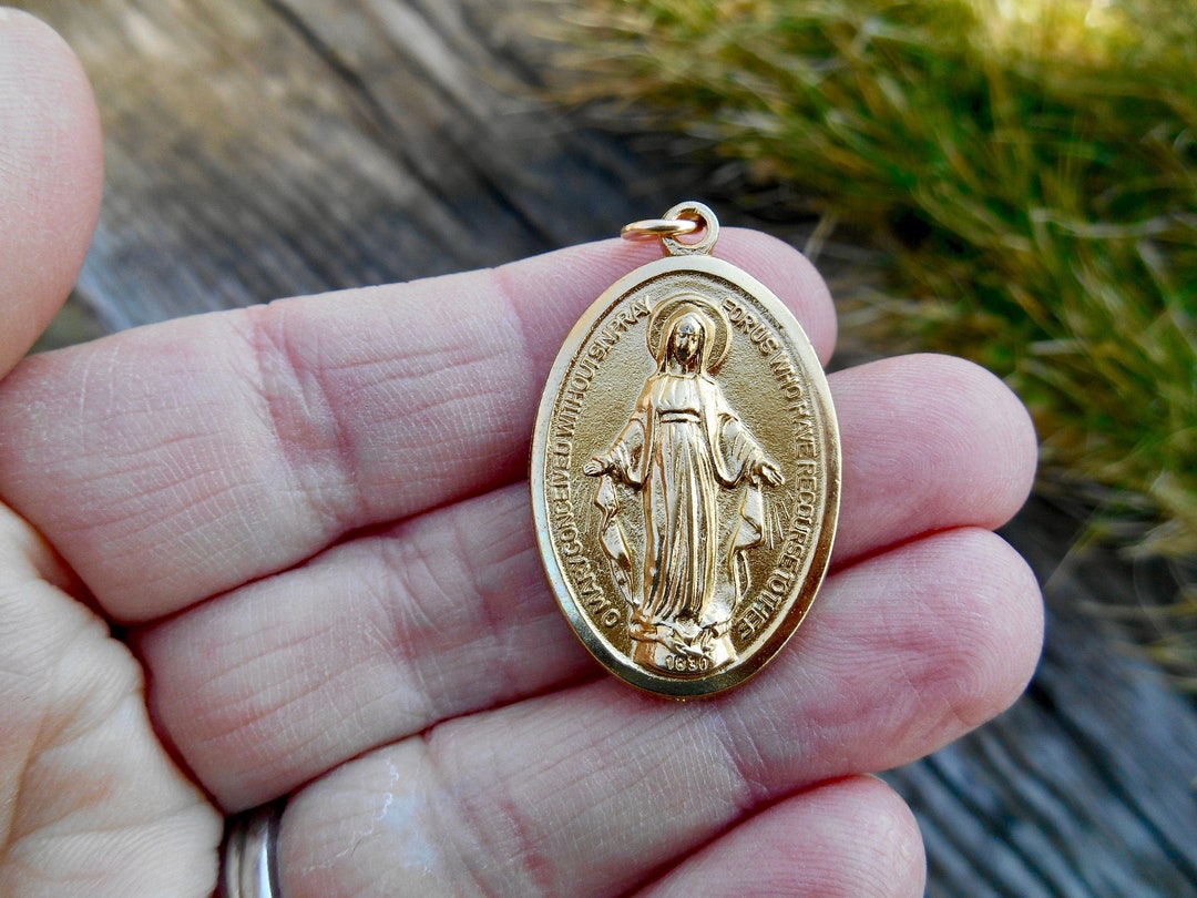 XL Gold Tone Miraculous Medal/ Miraculous Medal for Necklace/large ...