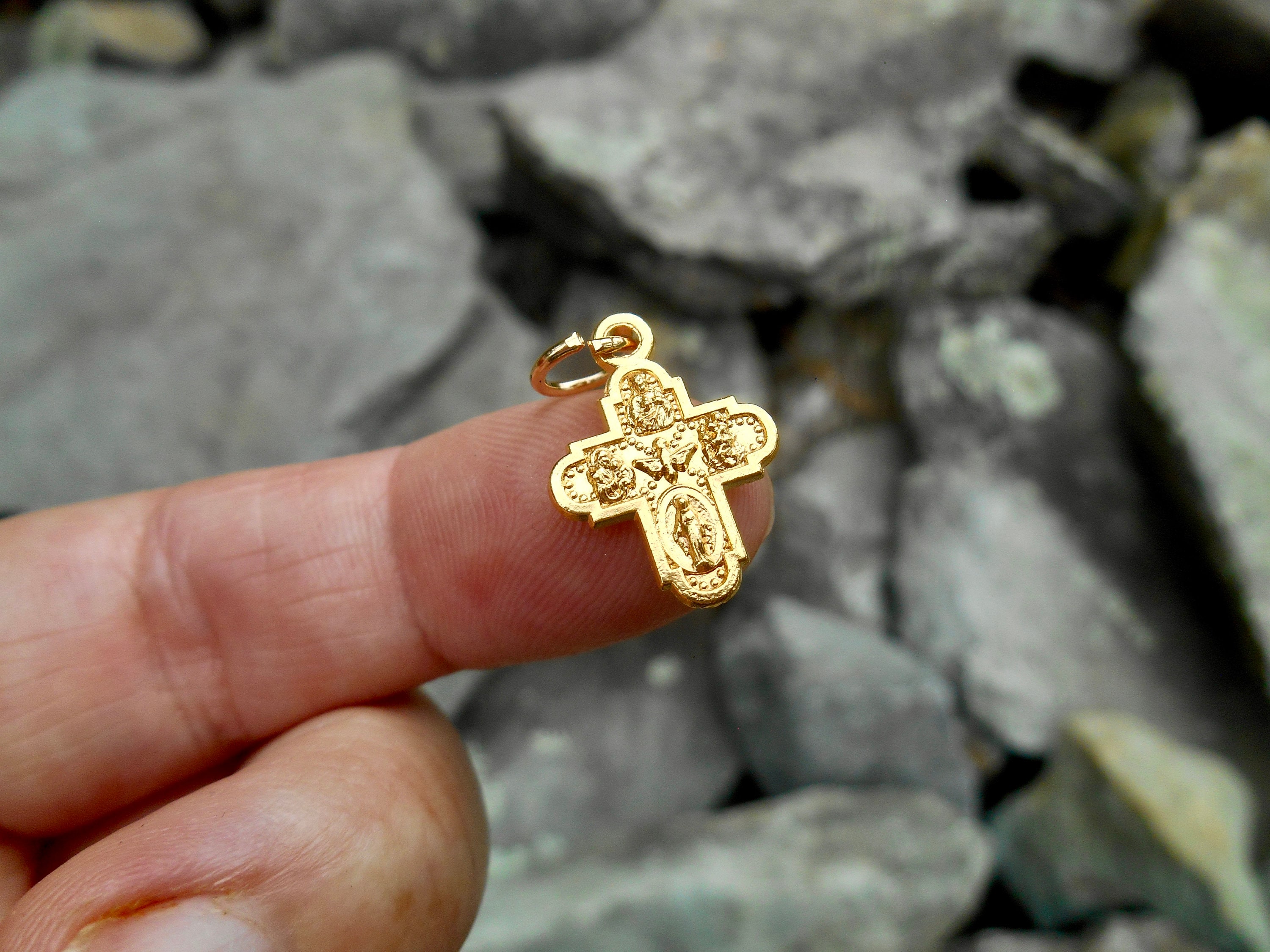 TINY Four Way Cross Gold Tone Charm/ 4 Way Cross Medal/cross Charm for ...