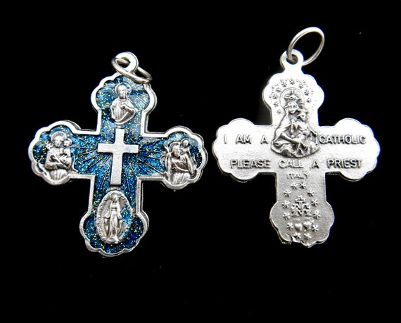 Large 5 Way Cross Pendant Blue Accent/jesus Five Way Cross - Etsy