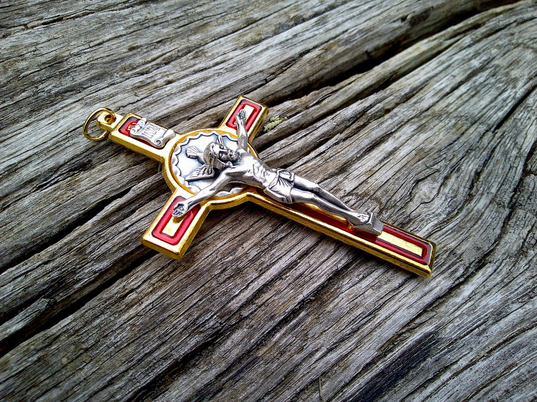 Confirmation Cross, Holy Spirit Crucifix, Large Red Enamel & Gold Tone ...