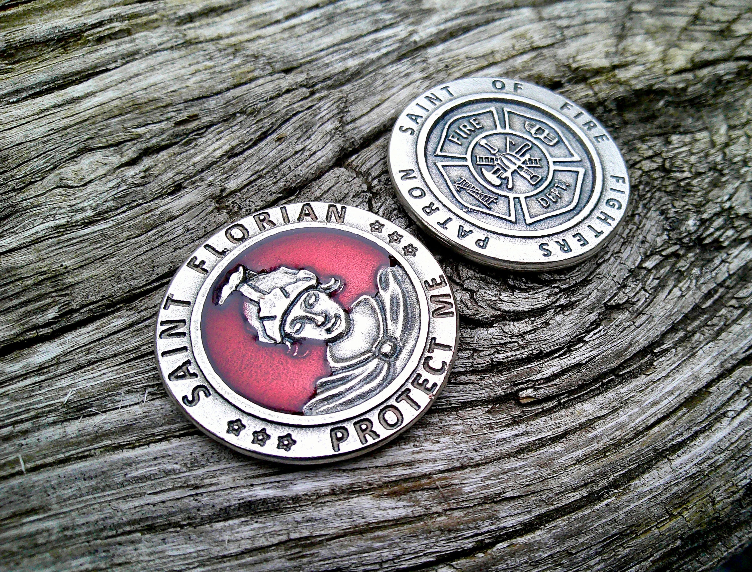 Red Enamel Saint Florian Pocket Coin, Confirmation Token, Fire Fighter ...
