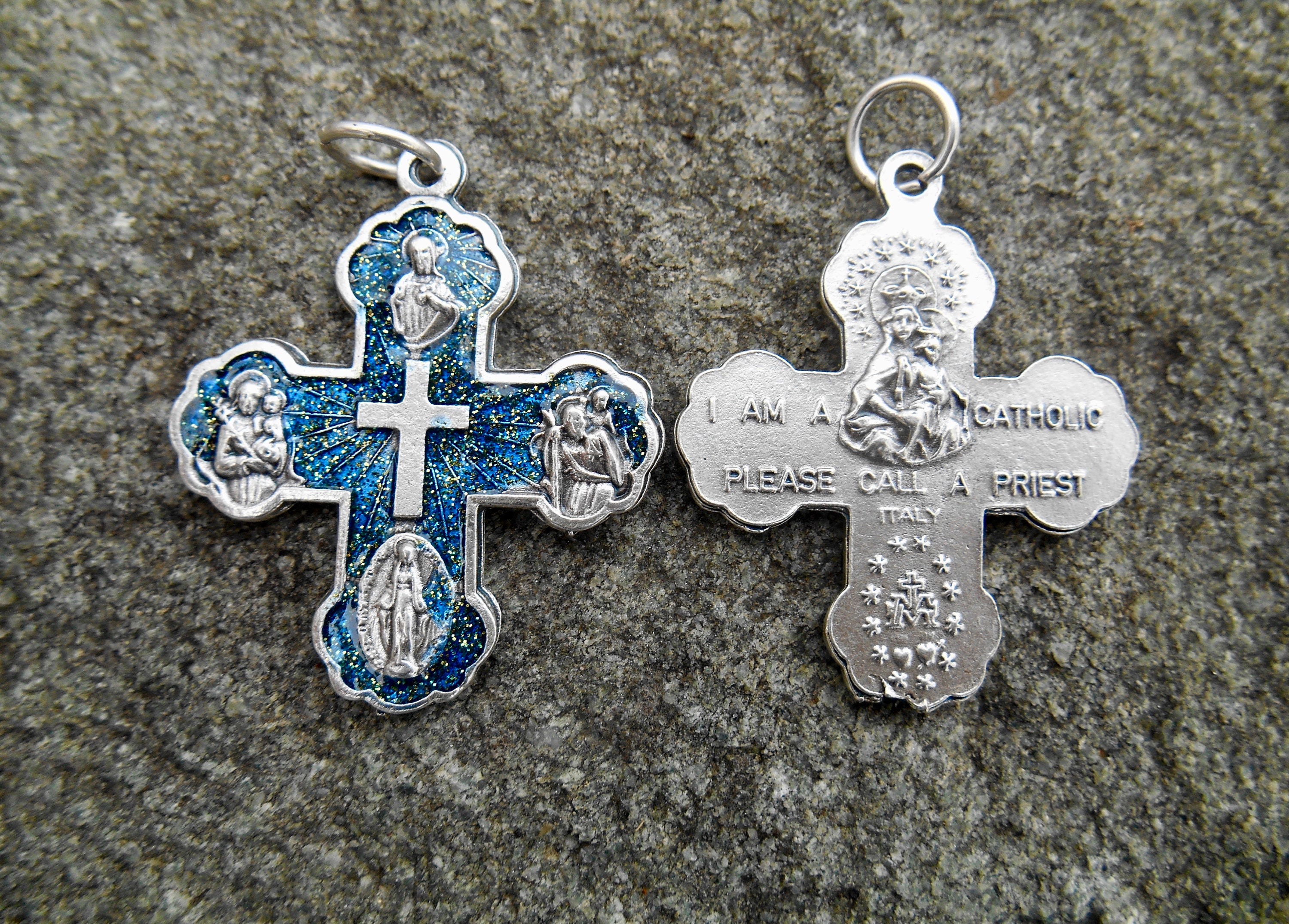 Large 5 Way Cross Pendant Blue Accent/Jesus Five way Cross | Etsy