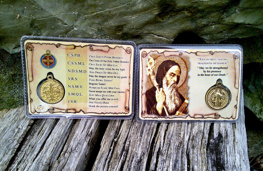Saint Benedict/ Benedict Laminated Prayer Card With Gold Tone Medal ...
