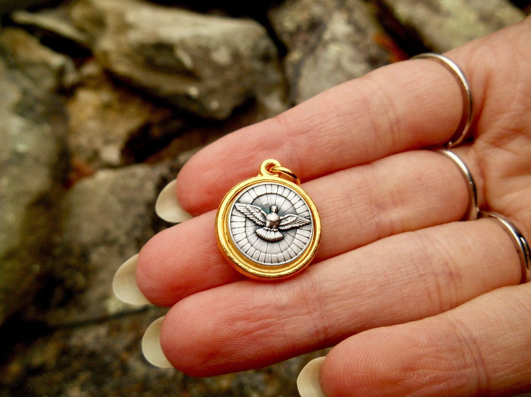 Two Tone Holy Spirit Charm, Confirmation, Holy Family, Sacrament Gift ...