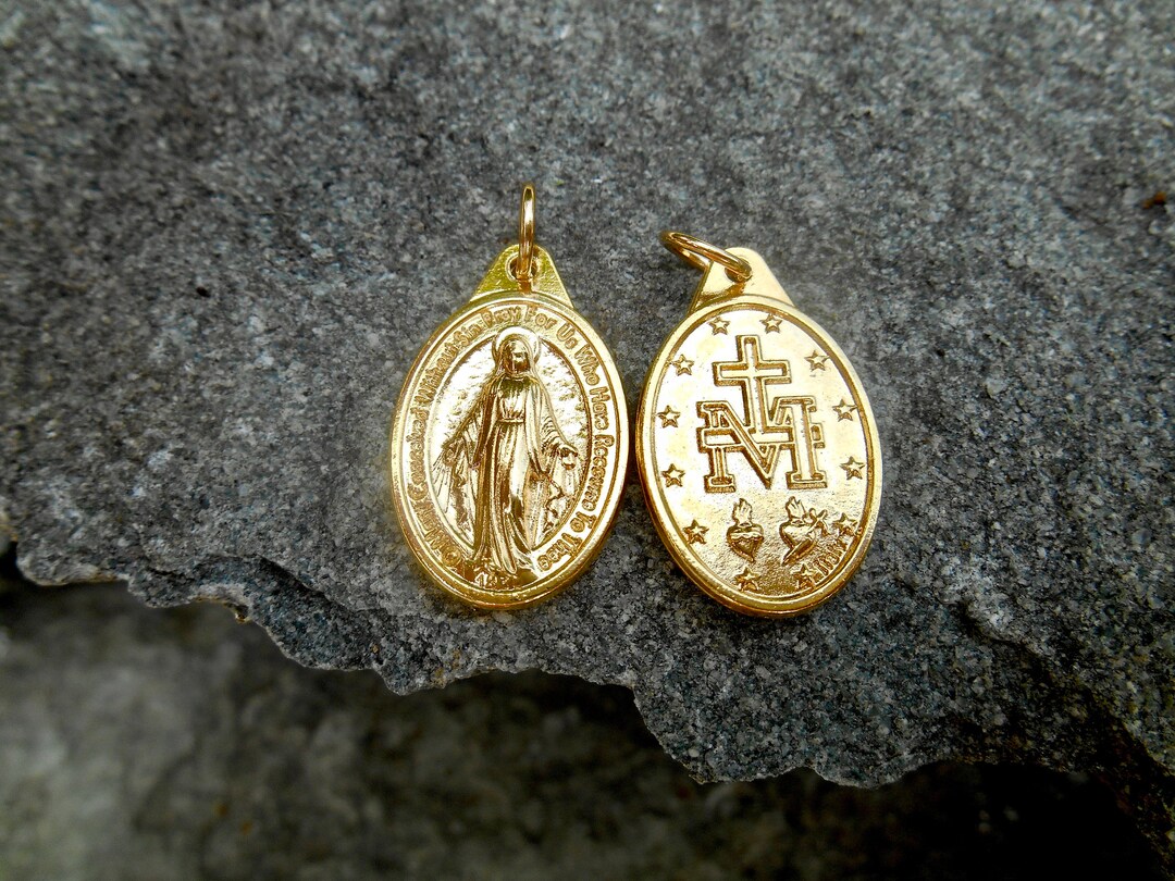 Gold Tone Miraculous Medal/ Medal of the Immaculate Conception/ Gold ...