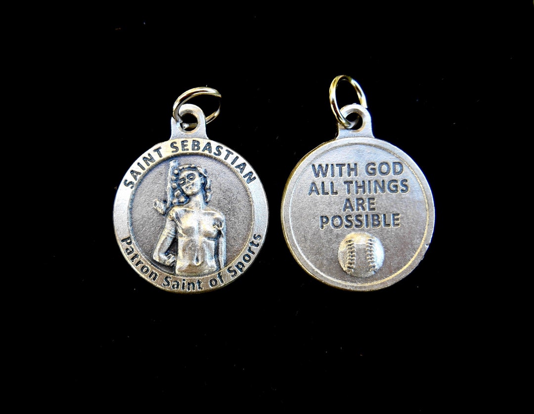 Saint SEBASTIAN Medal/ Round St Sebastian BASEBALL Charm for Necklace ...