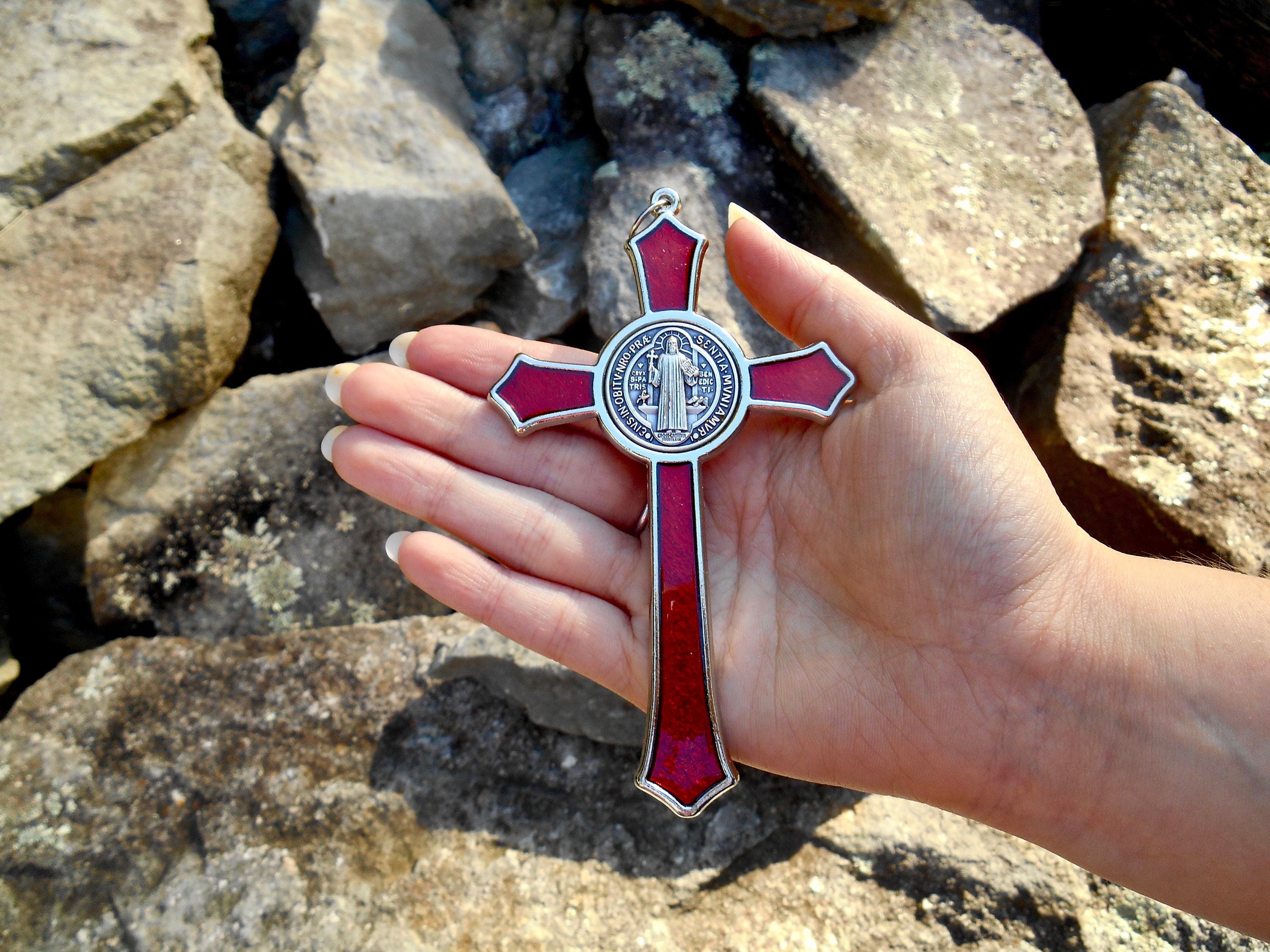 XL Pectoral Crucifix Large RED Enamel & Silver Benedict - Etsy