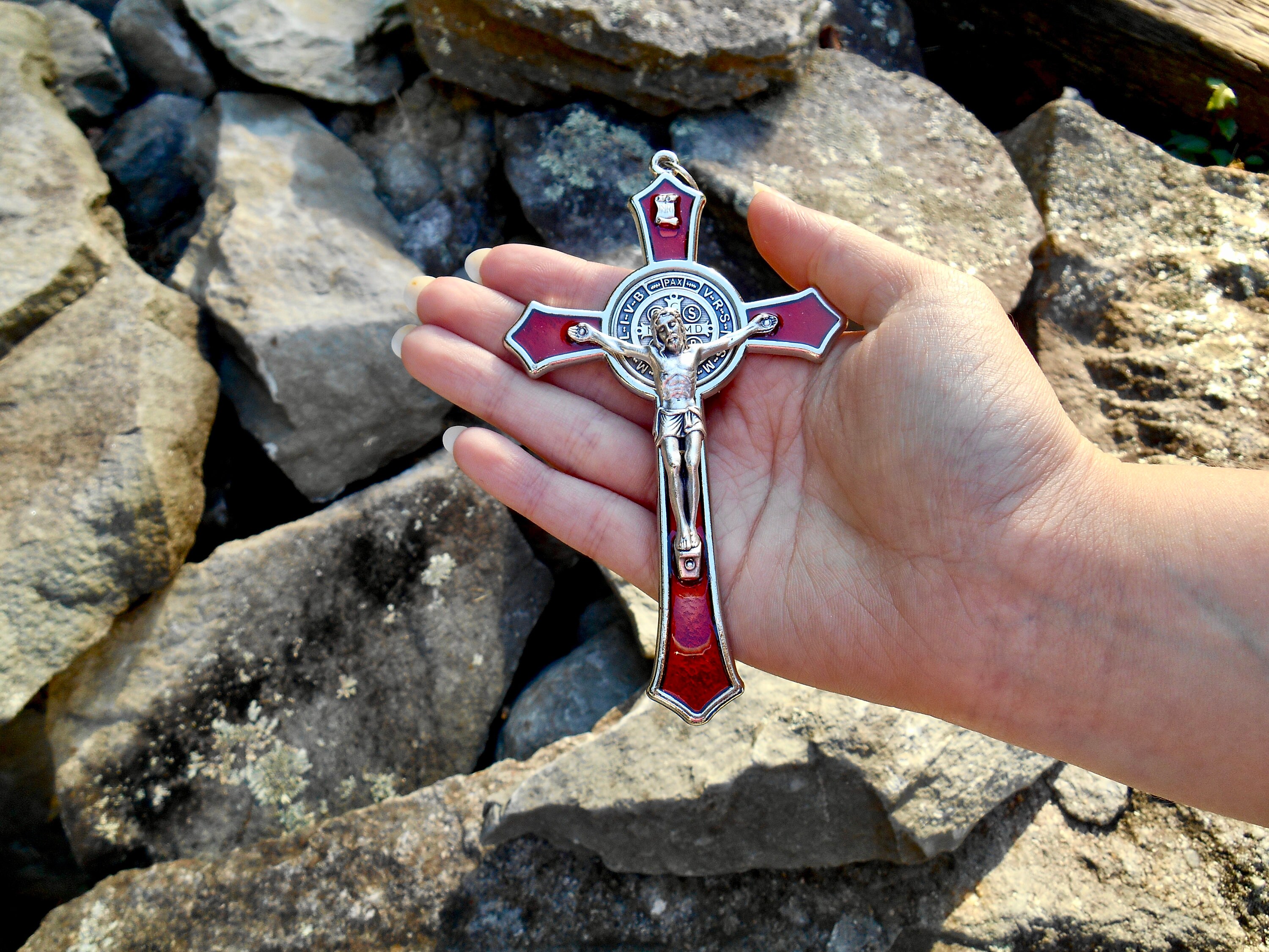 XL Pectoral Crucifix Large RED Enamel & Silver Benedict - Etsy