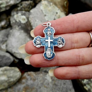 Large 5 Way Cross Pendant Blue Accent/jesus Five Way Cross Double Sided ...