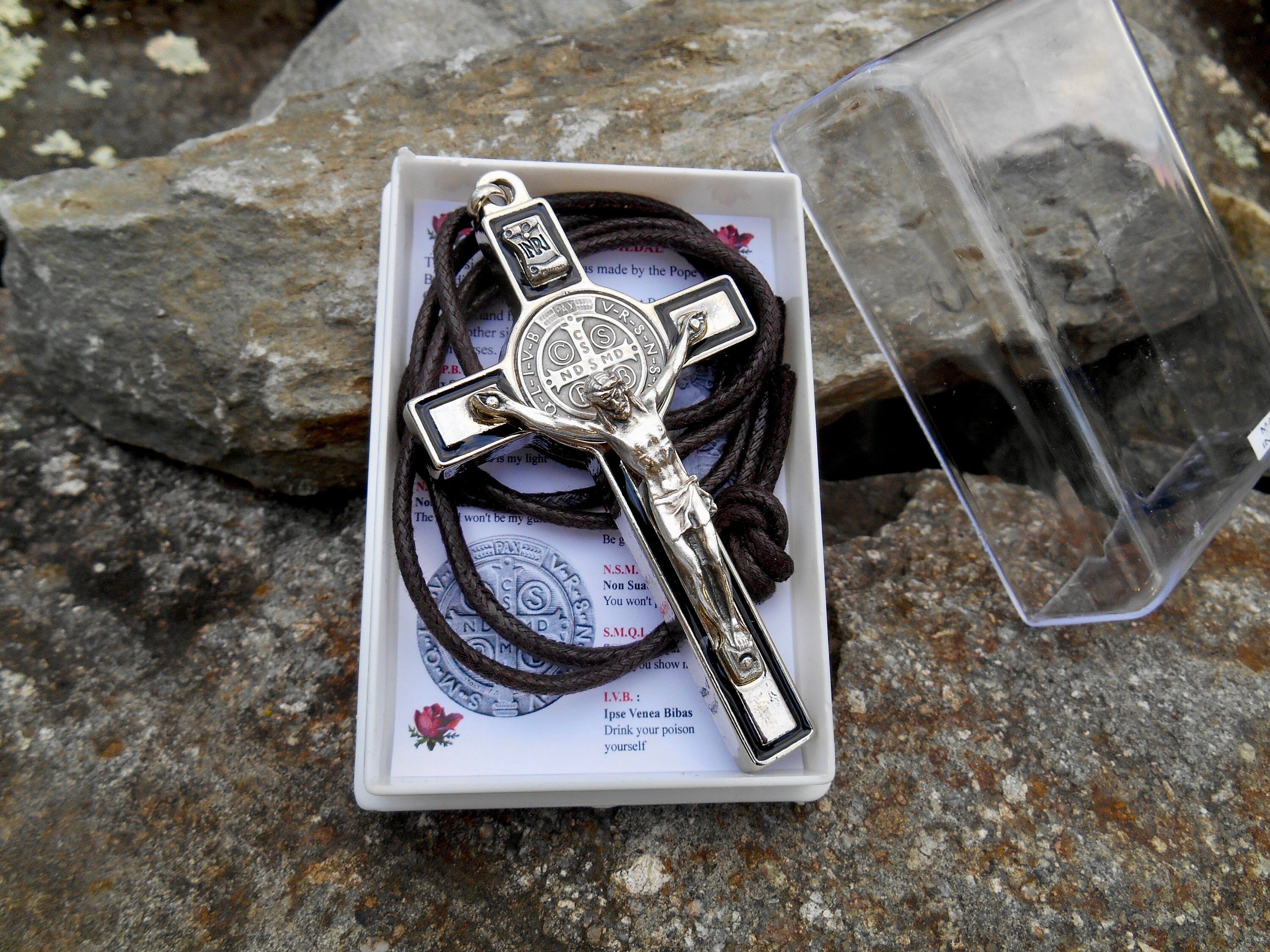 Large 3 Inch Saint Benedict Crucifix Cord Crucifix Black - Etsy