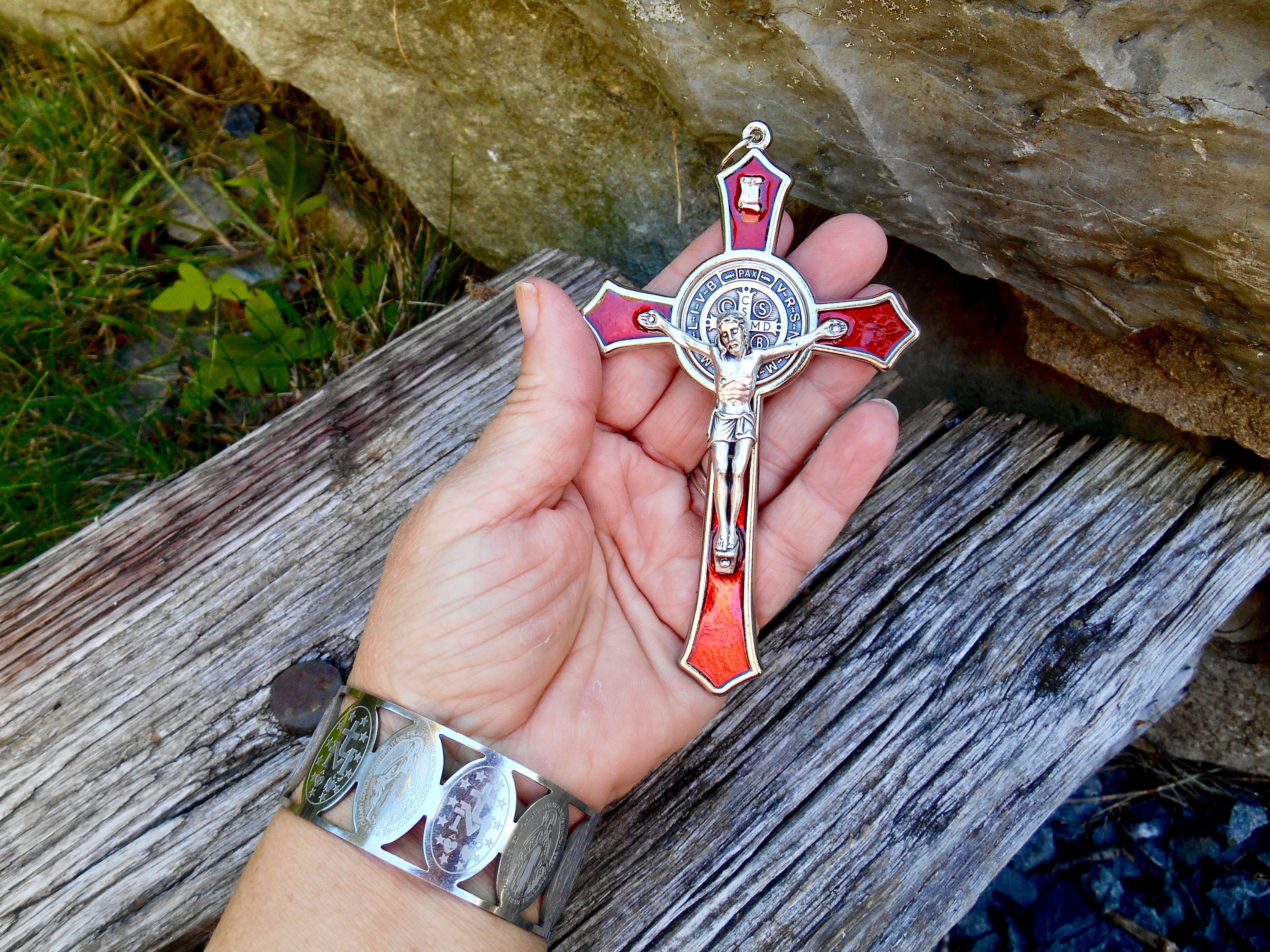 XL Pectoral Crucifix Large RED Enamel & Silver Benedict - Etsy