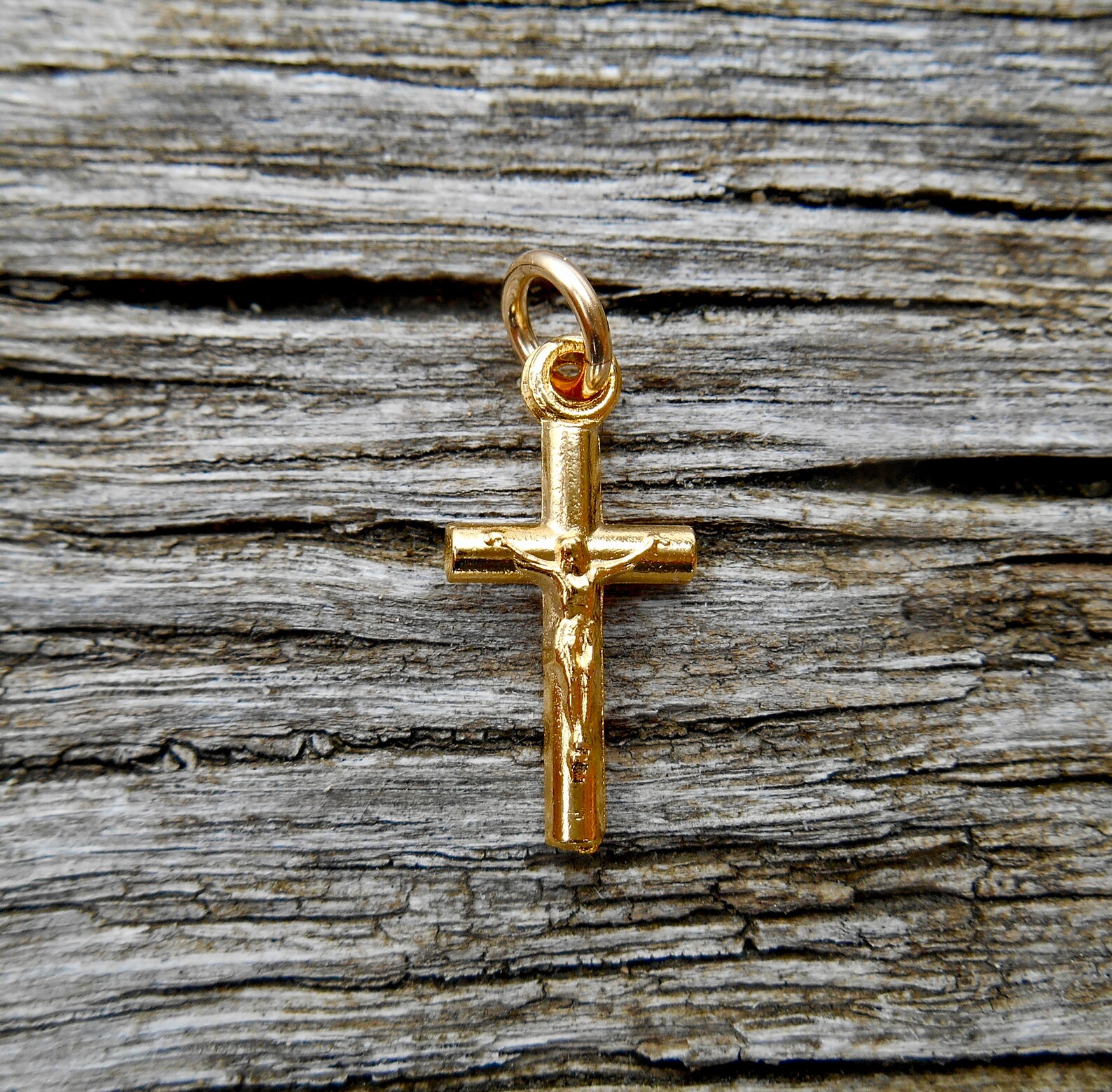 Tiny Gold Tone Crucifix Charm/ Miniature Cross Charm/ Small Cross Charm ...