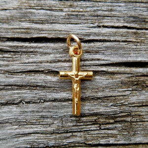 Tiny Gold Tone Crucifix Charm/ Miniature Cross Charm/ Small Cross Charm ...