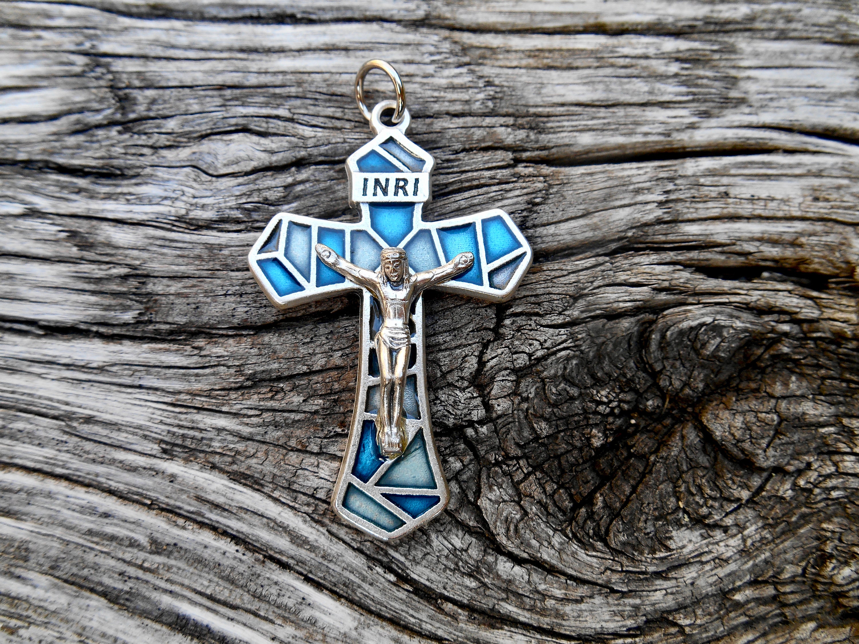 Rosary Crucifix, Blue & Silver Enamel Crucifix, Italian Made, Mosaic ...