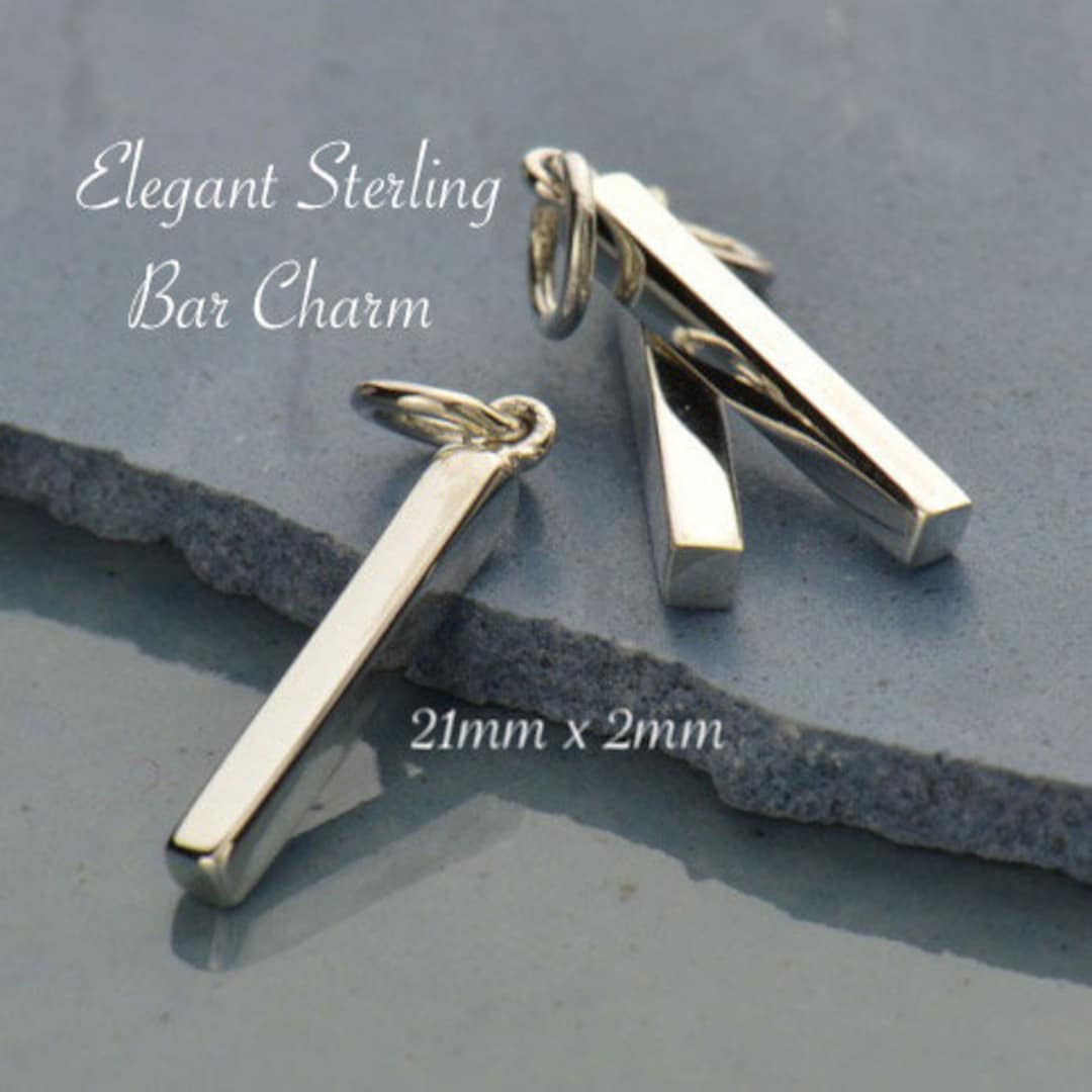 Sterling Silver Bar Drop Charm, Sterling Silver Bar Charm, Rectangle ...