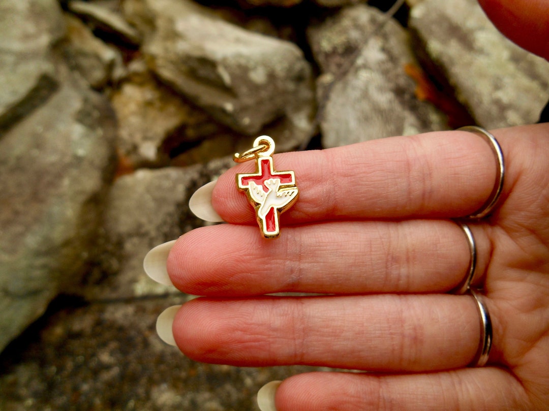 Red Gold Tone Holy Spirit Charm, Confirmation, Cross With Dove ...