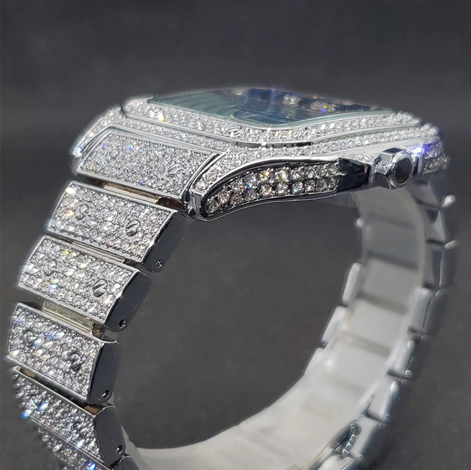 Iced Out Watch Silver & Blue Diamond Watch Bling Watch VVS - Etsy