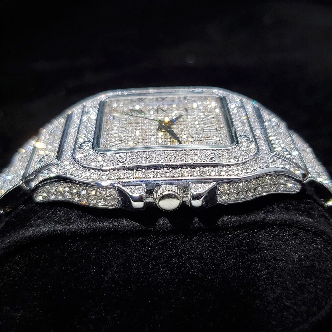 Iced Out Watch Silver Diamond Watch Bling Watch VVS Watch - Etsy