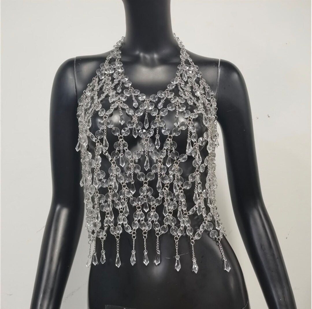 Halter Top Rhinestone Halter Top Adjustablecrystal - Etsy