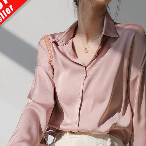 Silk Long Sleeves Button Down Shirt Women Silk Work Top Silk Etsy