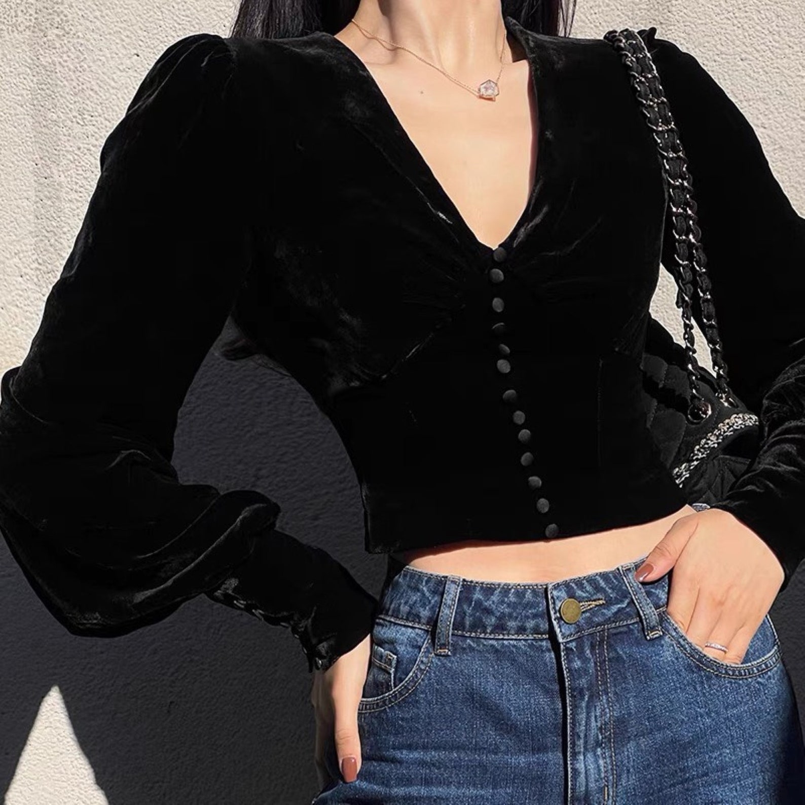 Velvet Button Blouse/ Velvet Women Blouse/ Black Vetlvet - Etsy