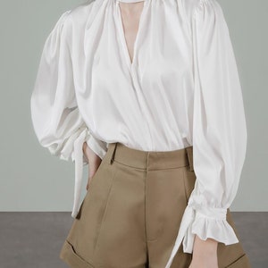 Silk Puff Sleeves Blouse Silk Blouse Long Sleeves Blouse Reception ...