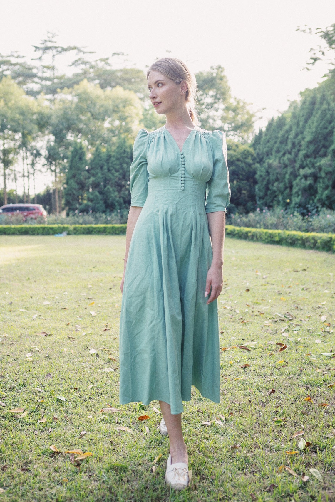 Flax Dress Linen Dress Vintage Dress Maxi Dress Button - Etsy