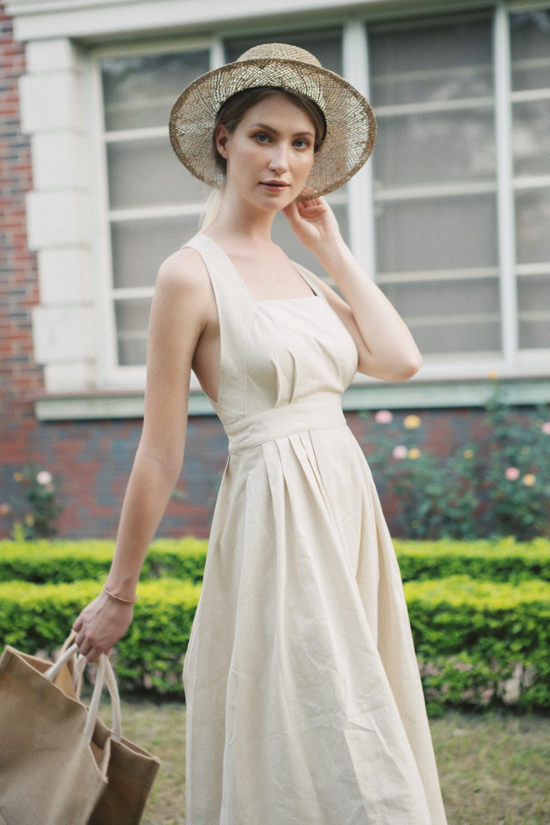 Cross Back Linen Dress / Midi Dress/ Pure Linen Dress/ Linen - Etsy