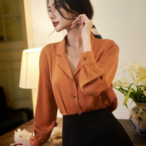 Silk Long Sleeves Button Down Shirt /women Silk Work Top /silk Blouse ...