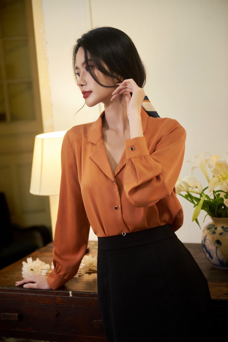 Silk Long Sleeves Button Down Shirt /women Silk Work Top /silk Blouse ...
