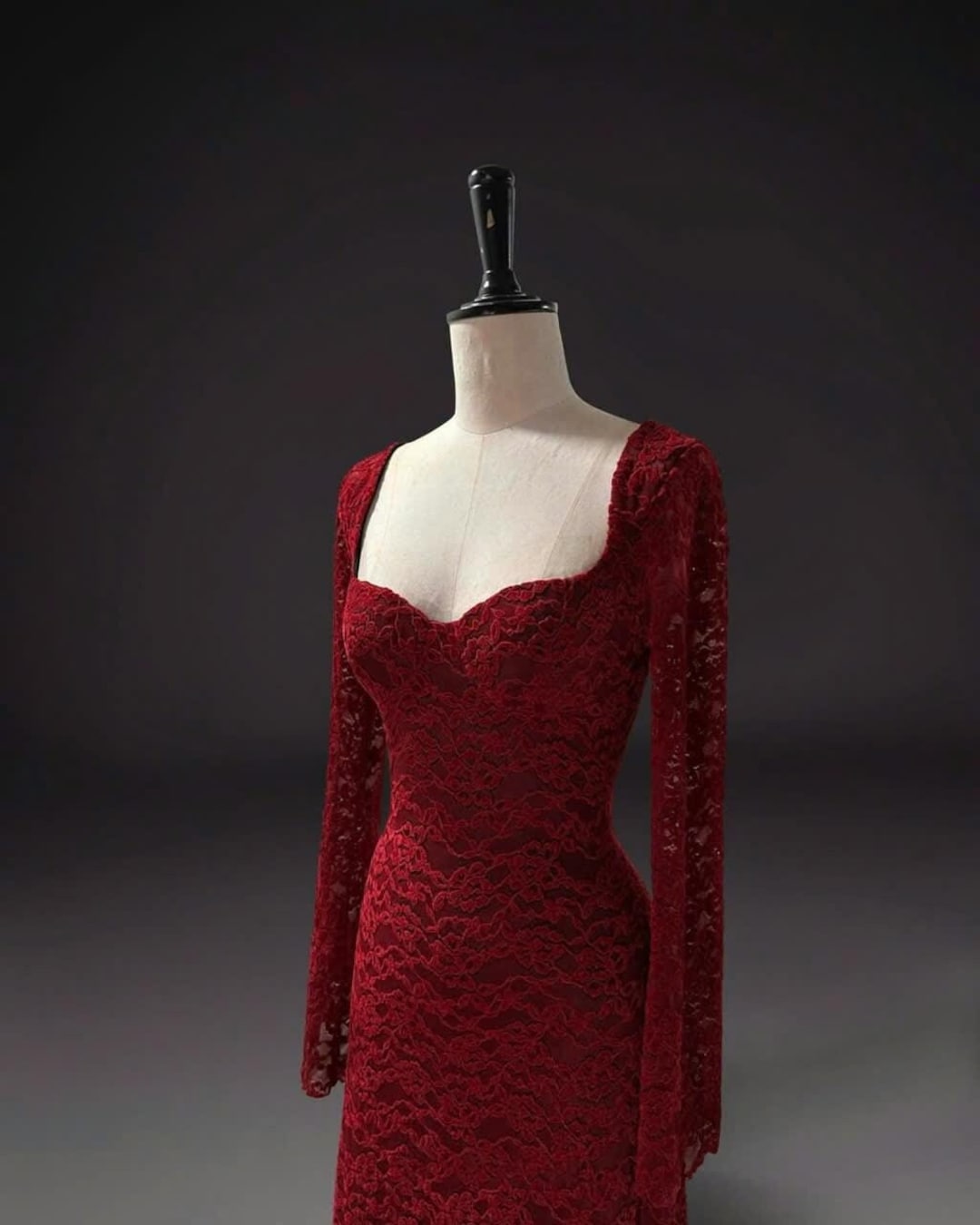 Red Lace Dress/ Redwine Dress / Long Sleeve Dress/ Winter Dress ...