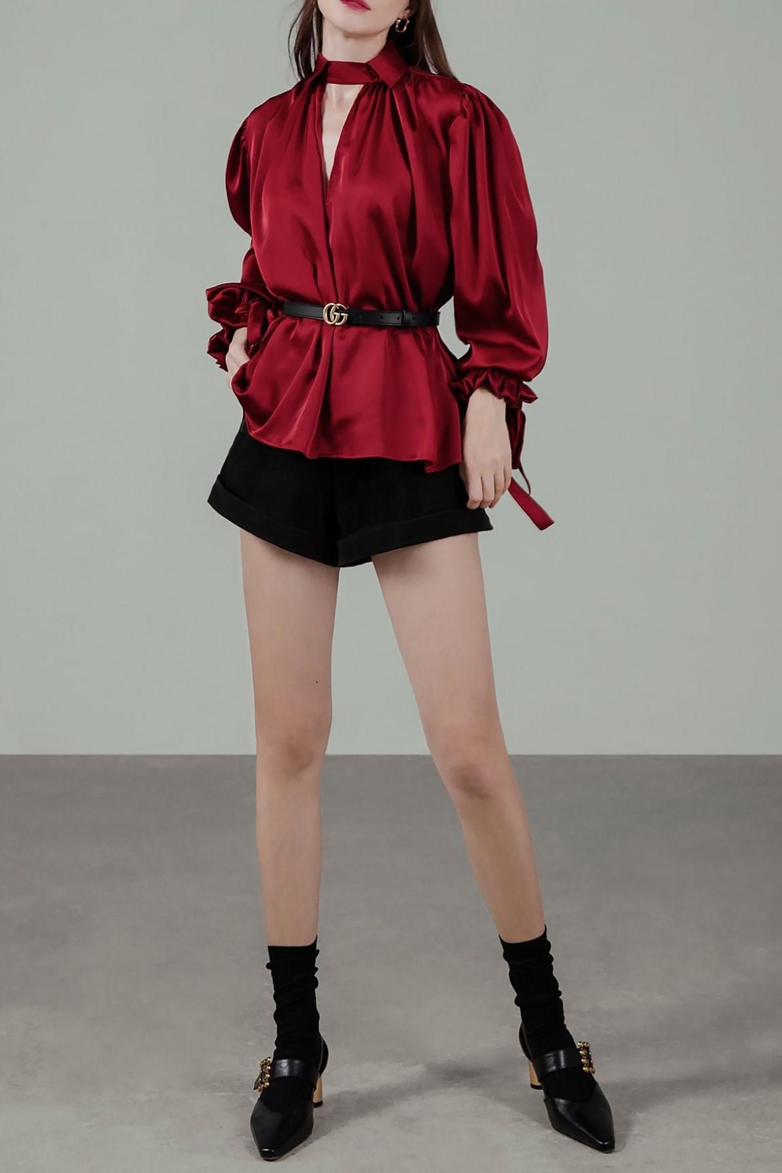 Silk Puff Sleeves Blouse Silk Blouse Silk Blouse for Women - Etsy