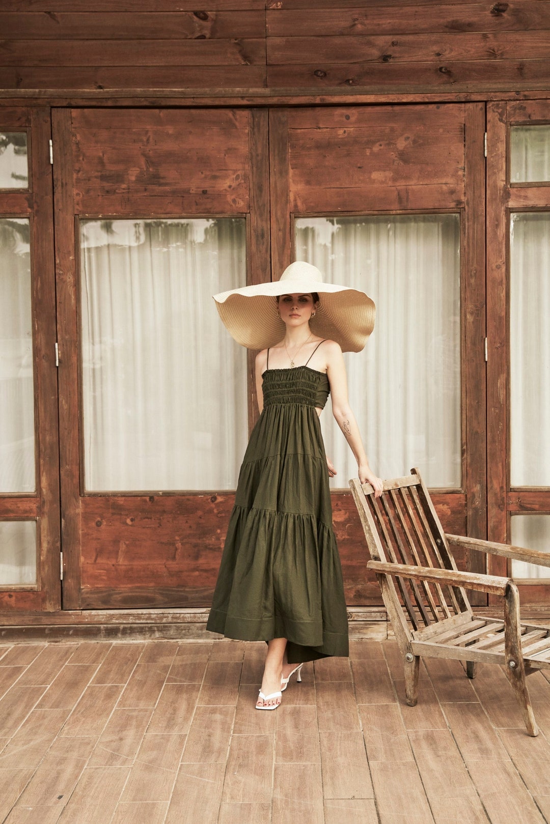 IGAZU Linen Keyhole Lace Midi Dress Flax Dress Cold - Etsy