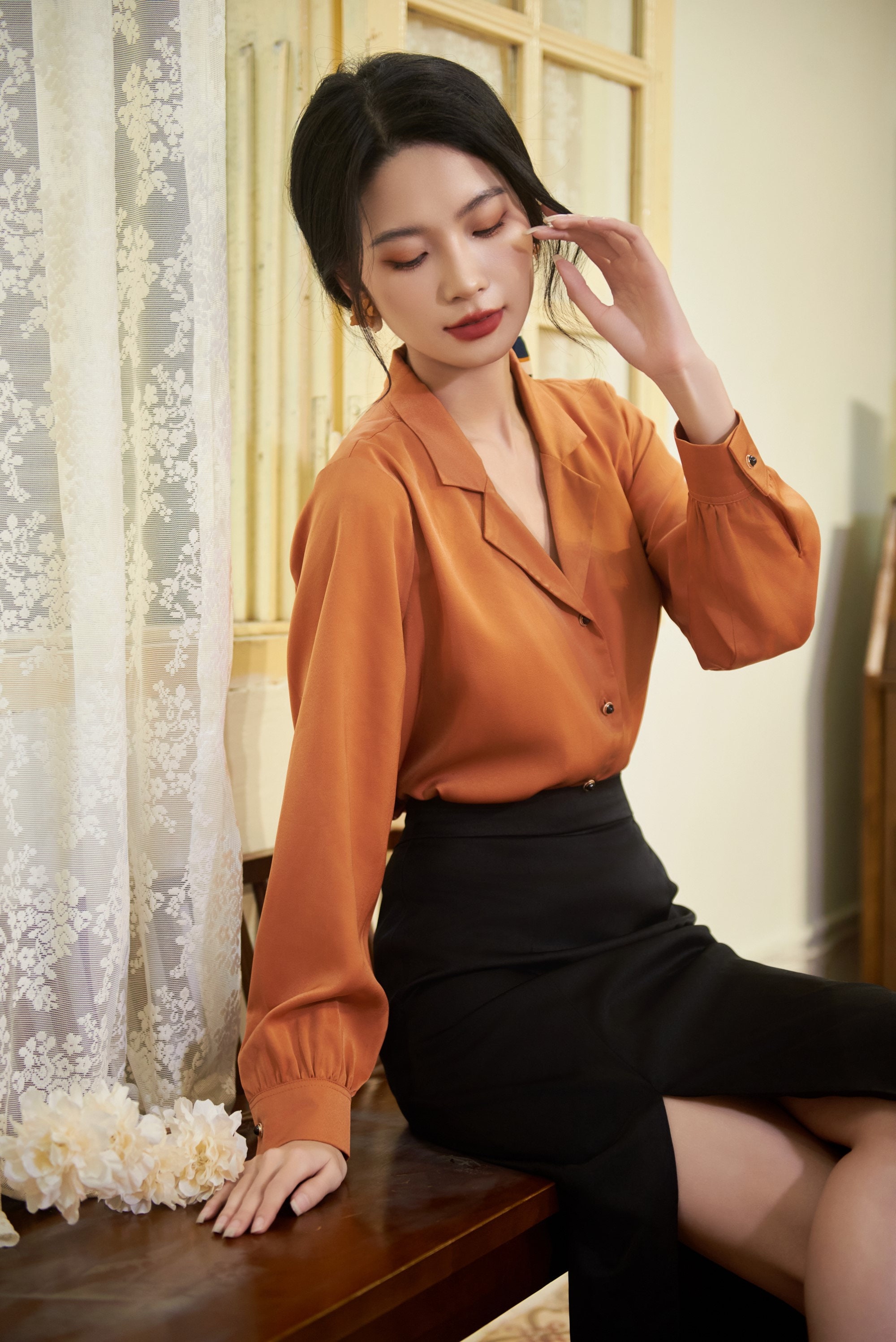 Silk Long Sleeves Button Down Shirt /women Silk Work Top /silk Blouse ...