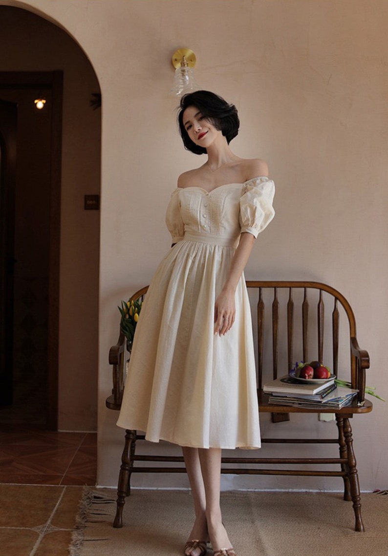 Flax Dress White Linen Dress Vintage Dress Midi Dress | Etsy