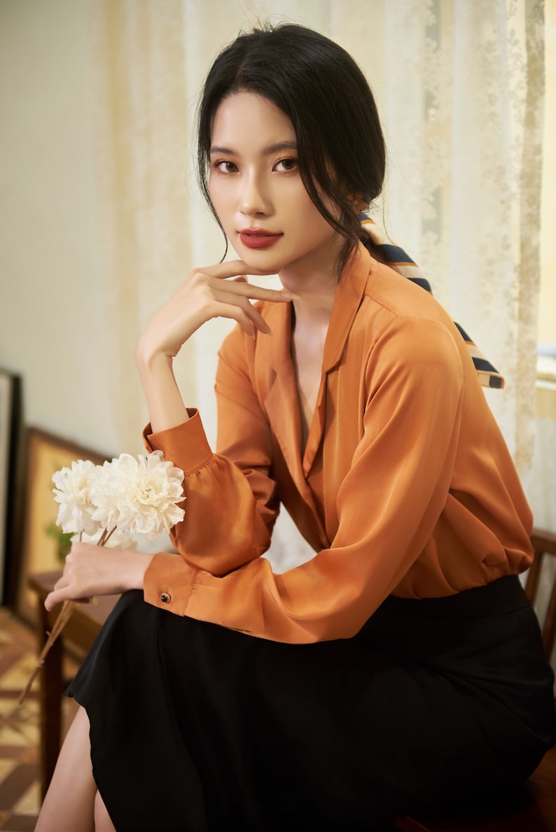 Silk Long Sleeves Button Down Shirt /women Silk Work Top /silk Blouse ...
