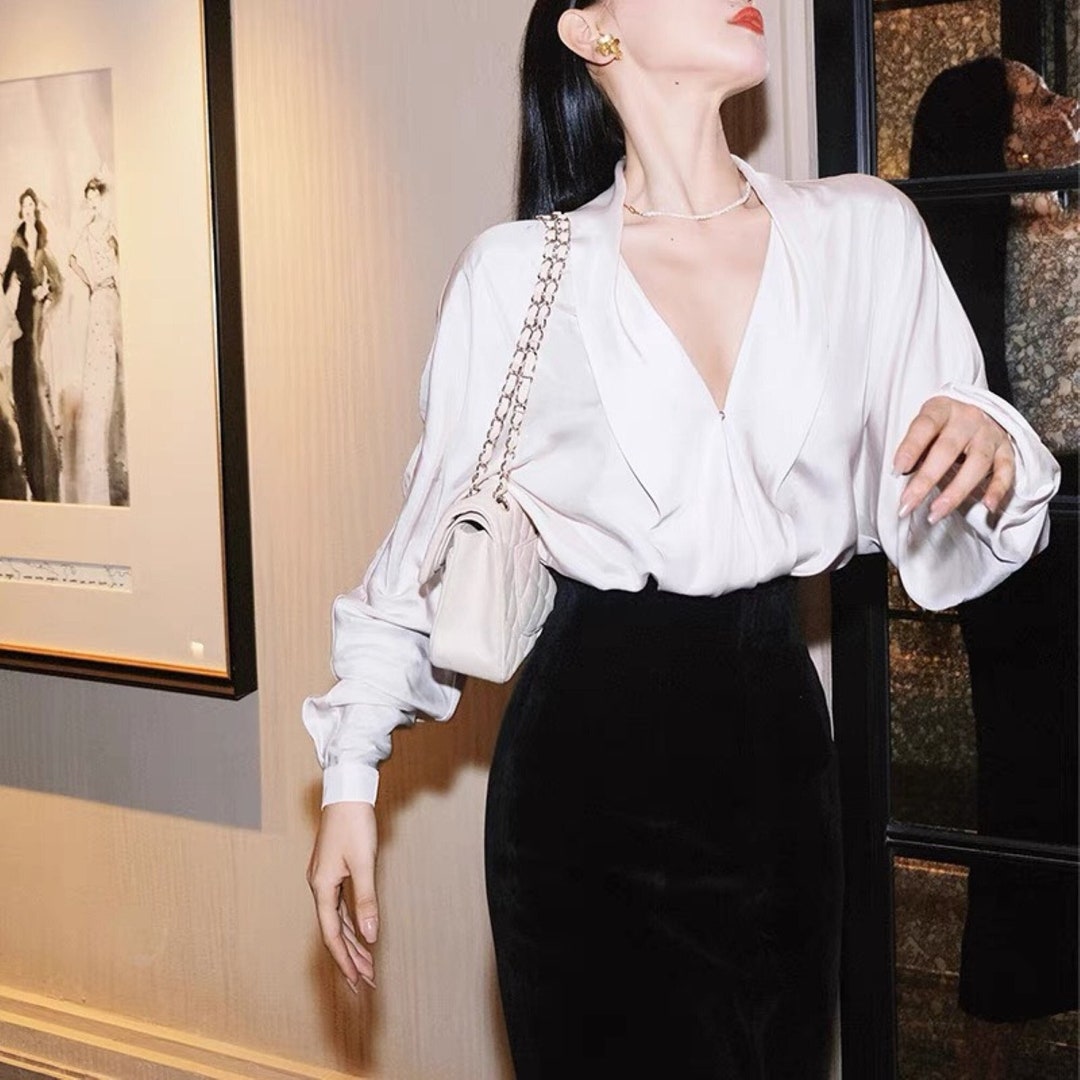 Puff Sleeves Blouse/silk Long Sleeves Blouse/reception Blouse/office ...