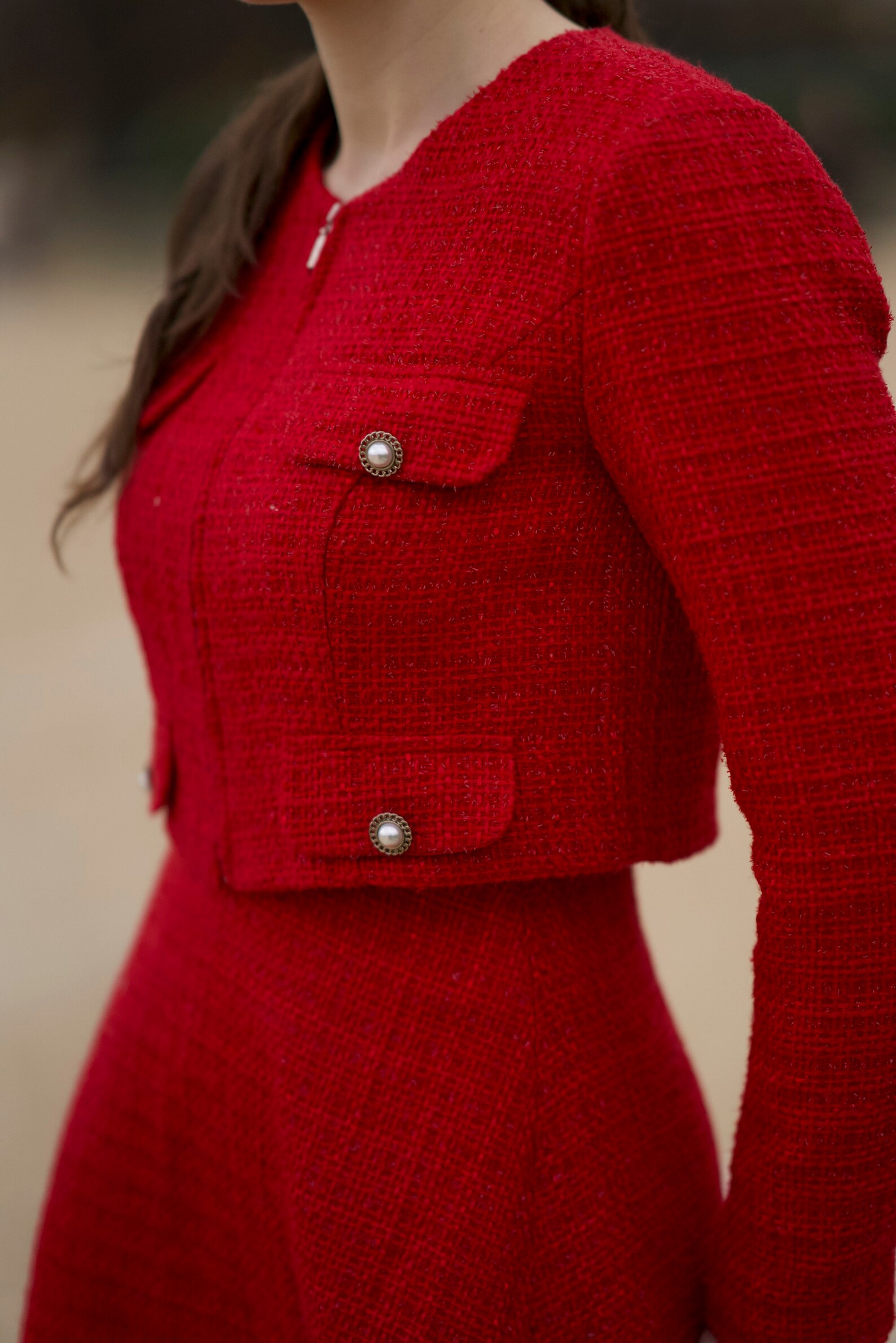Women Tweed Jacket and Mini Skirt Set - Long Sleeve Blazer - Women ...