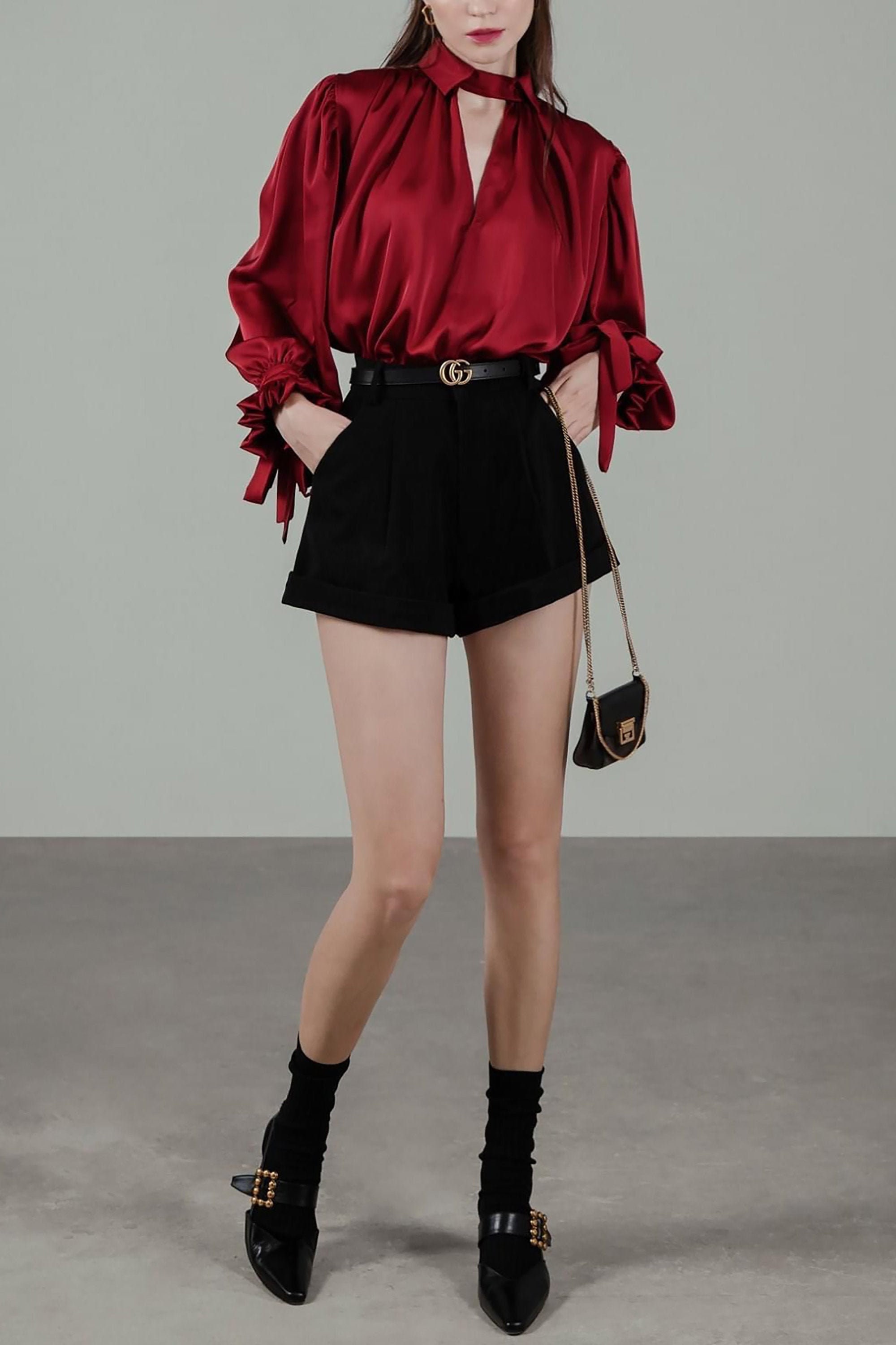 Silk Puff Sleeves Blouse Silk Blouse Silk Blouse for Women | Etsy