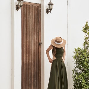 BALI Linen Wide Strap Open Back Midi Dress - Flax Dress - Cut Out Waist ...