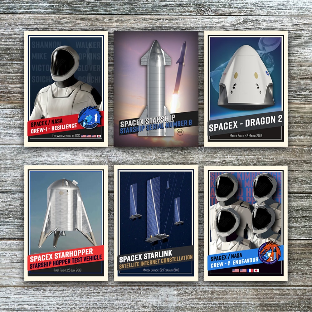 Spacex Baseball Card Bundle of 6 Cards - Etsy