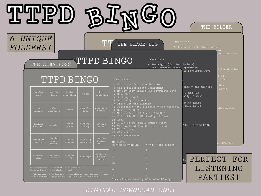 TTPD Bingo Game Taylor Swift Listening Party Digital Download ONLY - Etsy