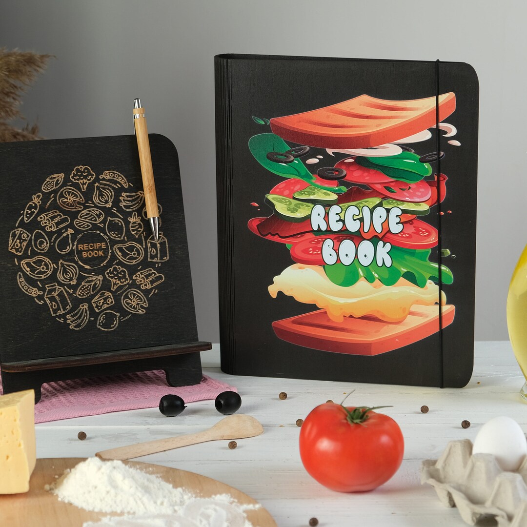 Black Wood Recipe Binder, Inserts Cookbook Journal, Chef Gift Idea ...