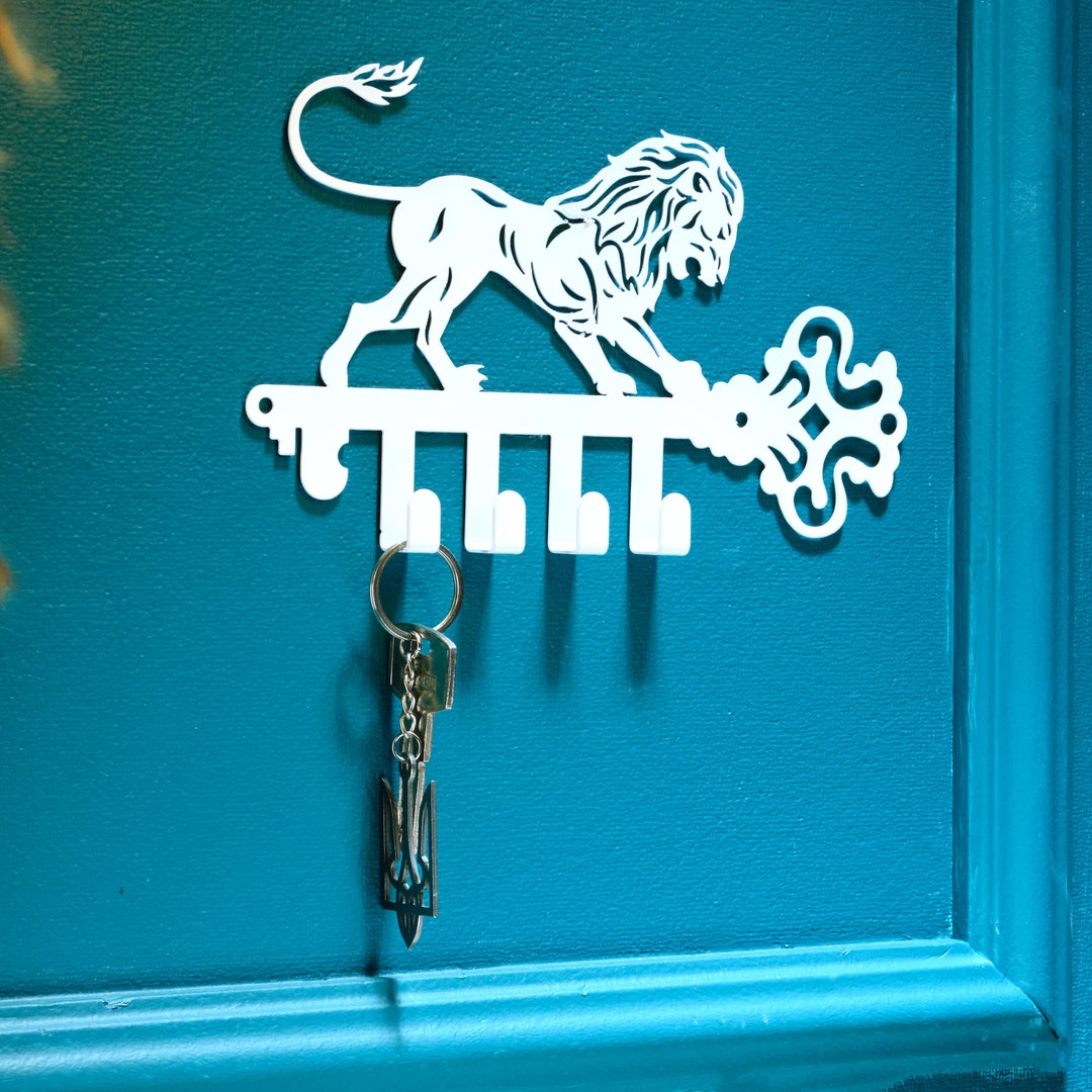Unique White Lion Key Holder, Wall Mounted Metal Key Hanger, Home Decor ...