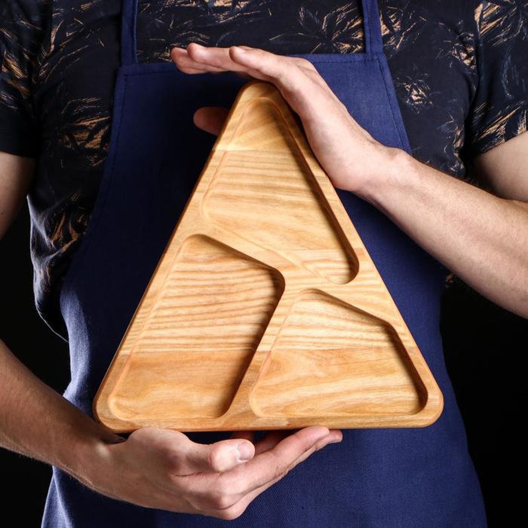 Triangular Wooden Snack Plate With Dividers, Custom Appetizer Tray ...